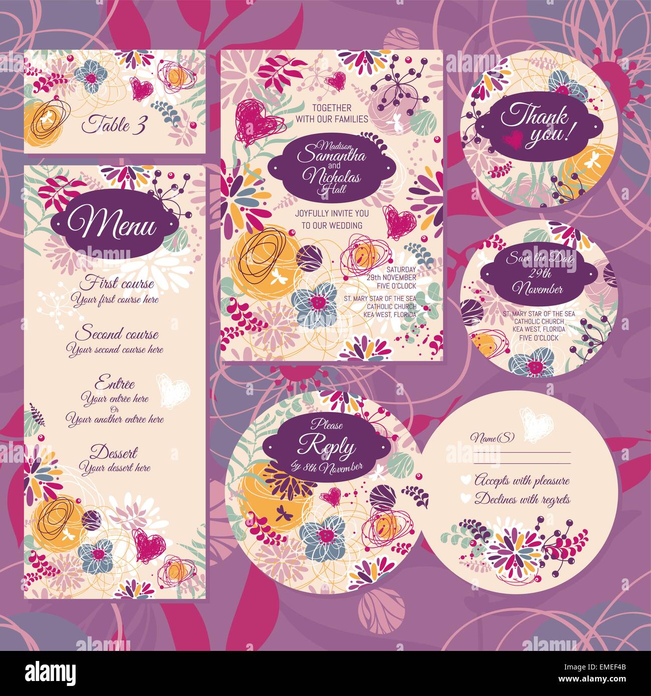 Set of floral wedding cards Stock Vector Image & Art - Alamy