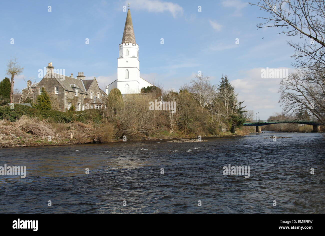 The White Church and River Earn Comrie Scotland April 2015 Stock Photo ...