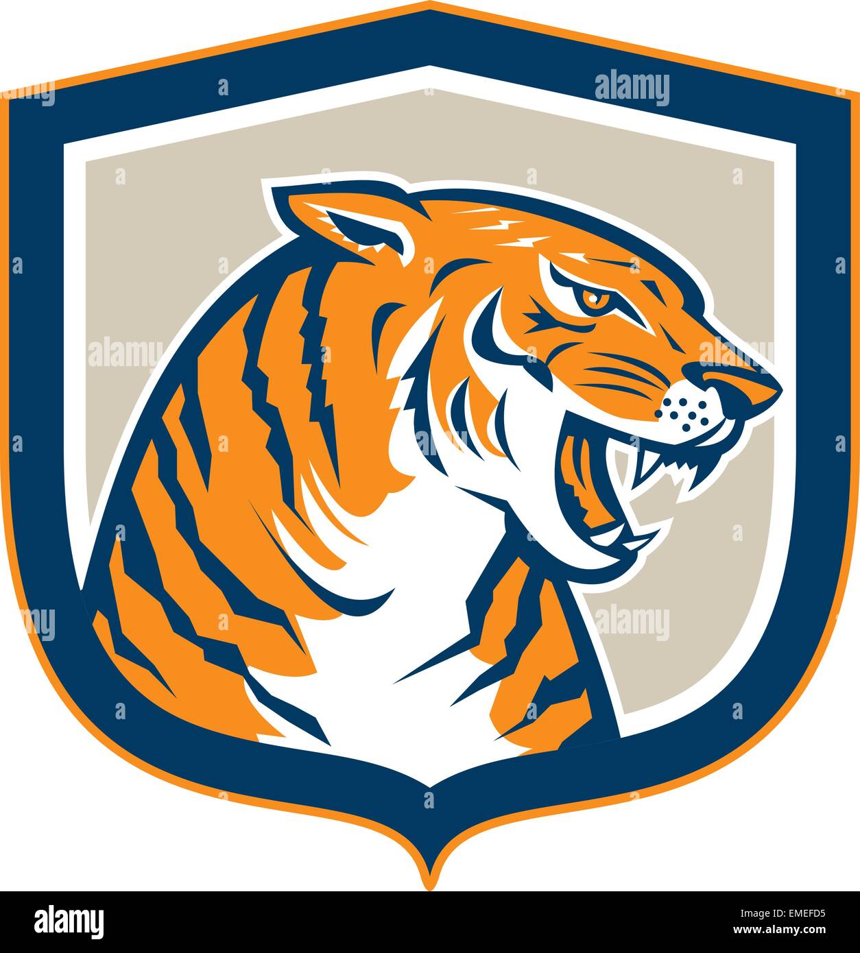 Angry Tiger Head Sitting Growling Shield Retro Stock Vector Image & Art ...