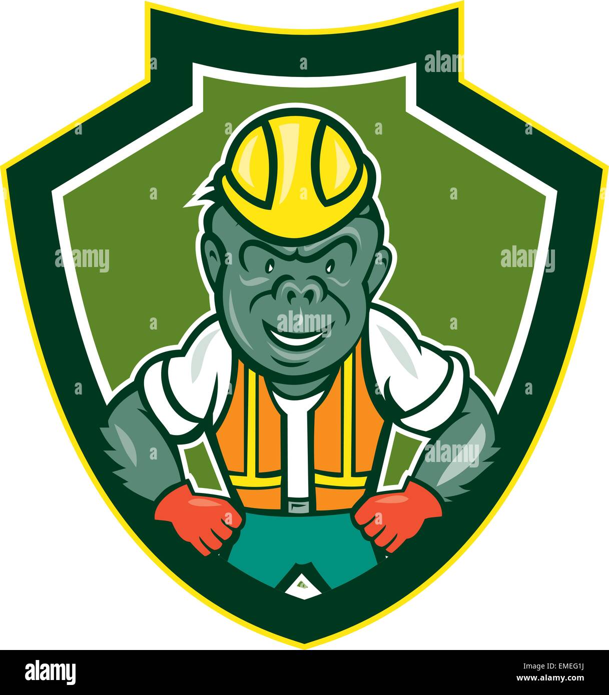 Angry Gorilla Construction Worker Shield Cartoon Stock Vector Image ...