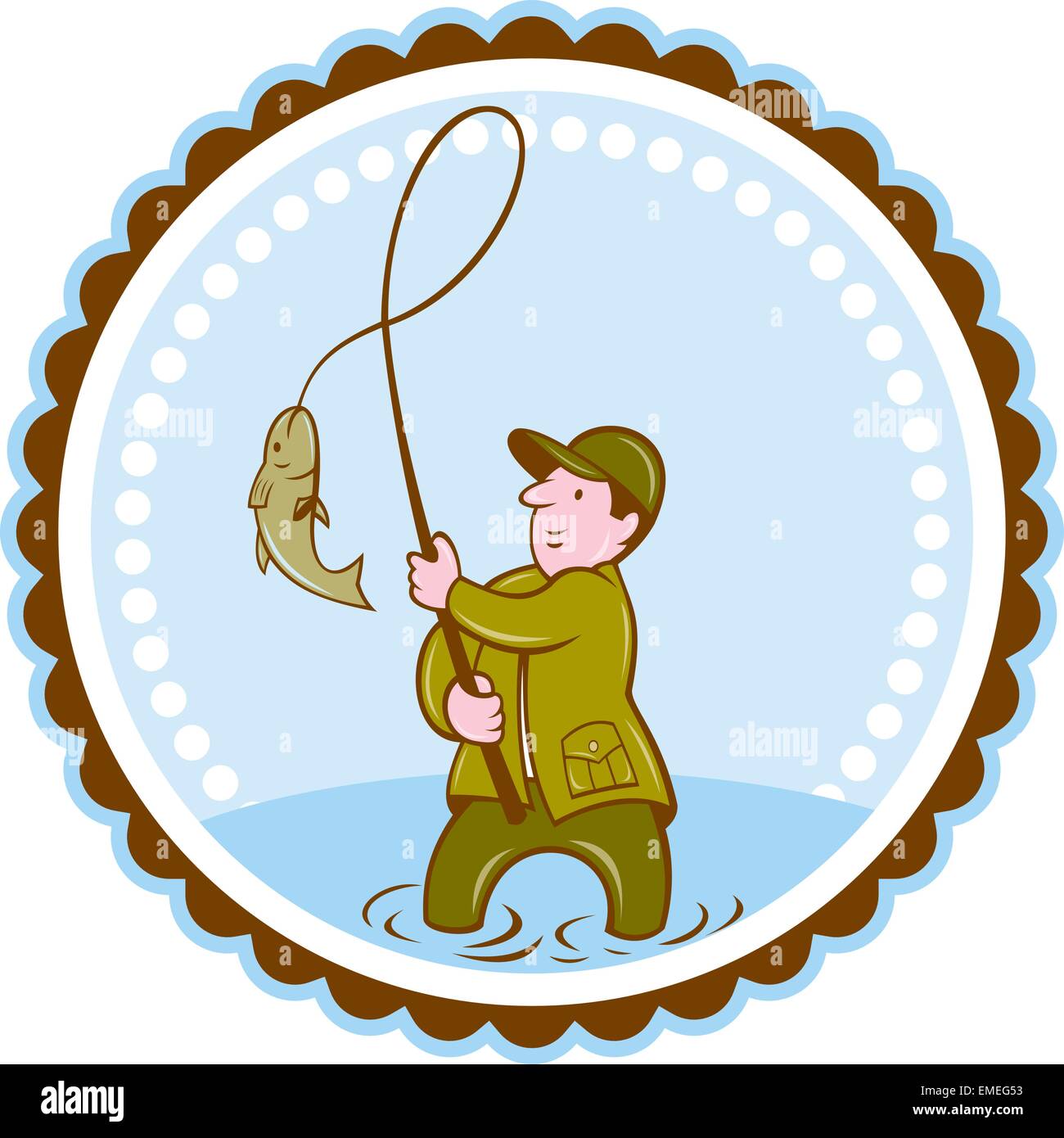 Man fly fishing on river Stock Vector Images - Alamy
