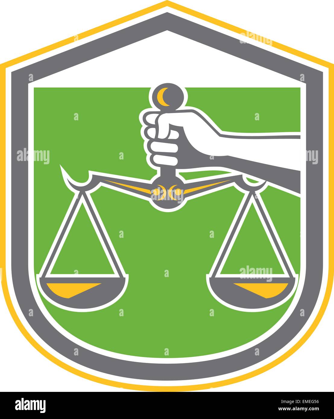 Hand Holding Scales of Justice Shield Retro Stock Vector Image & Art ...