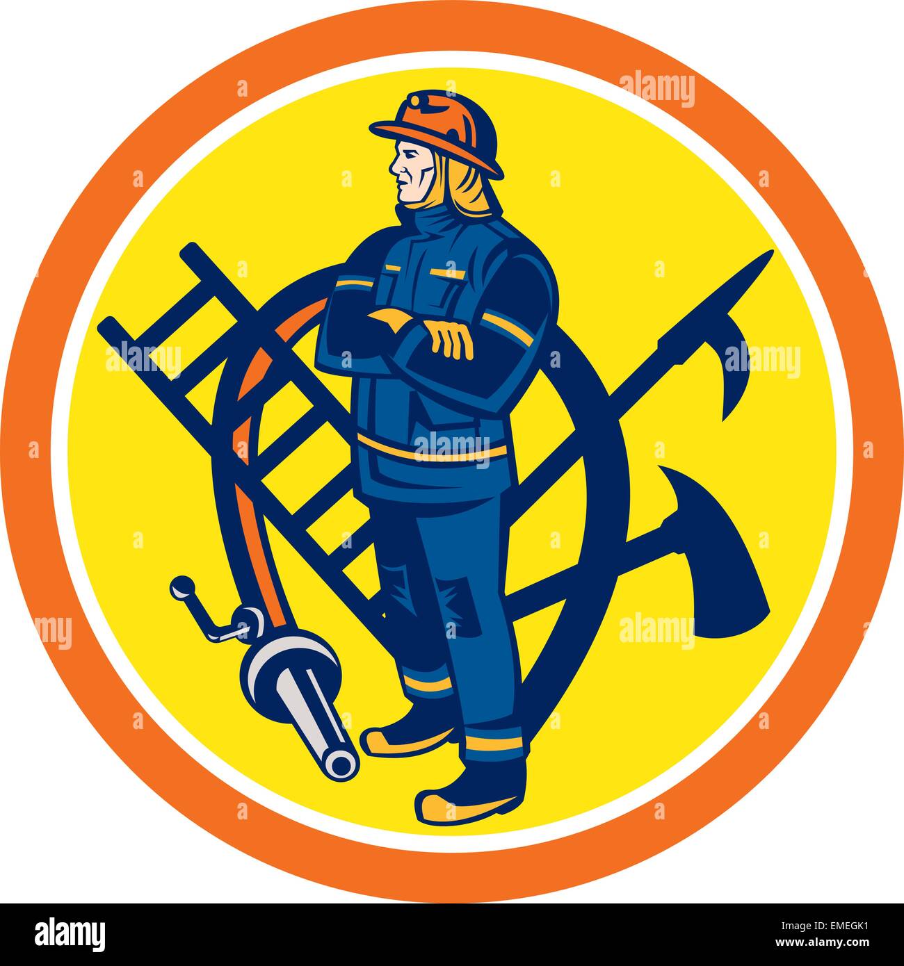 Fireman Firefighter Fire Hose Ladder Circle Stock Vector Image & Art ...