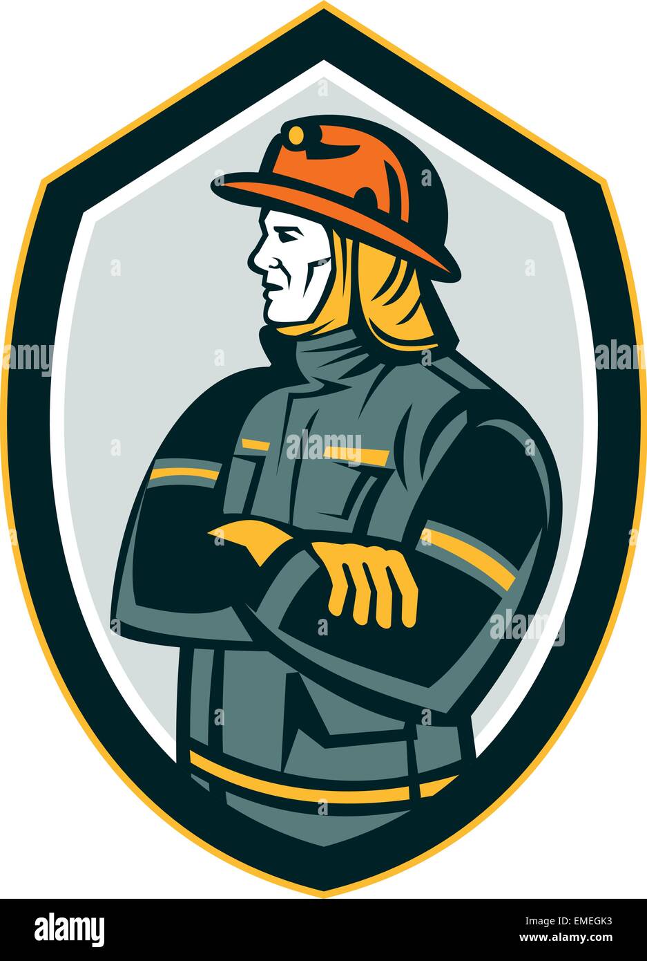 Fireman Firefighter Arms Folded Shield Retro Stock Vector Image & Art ...