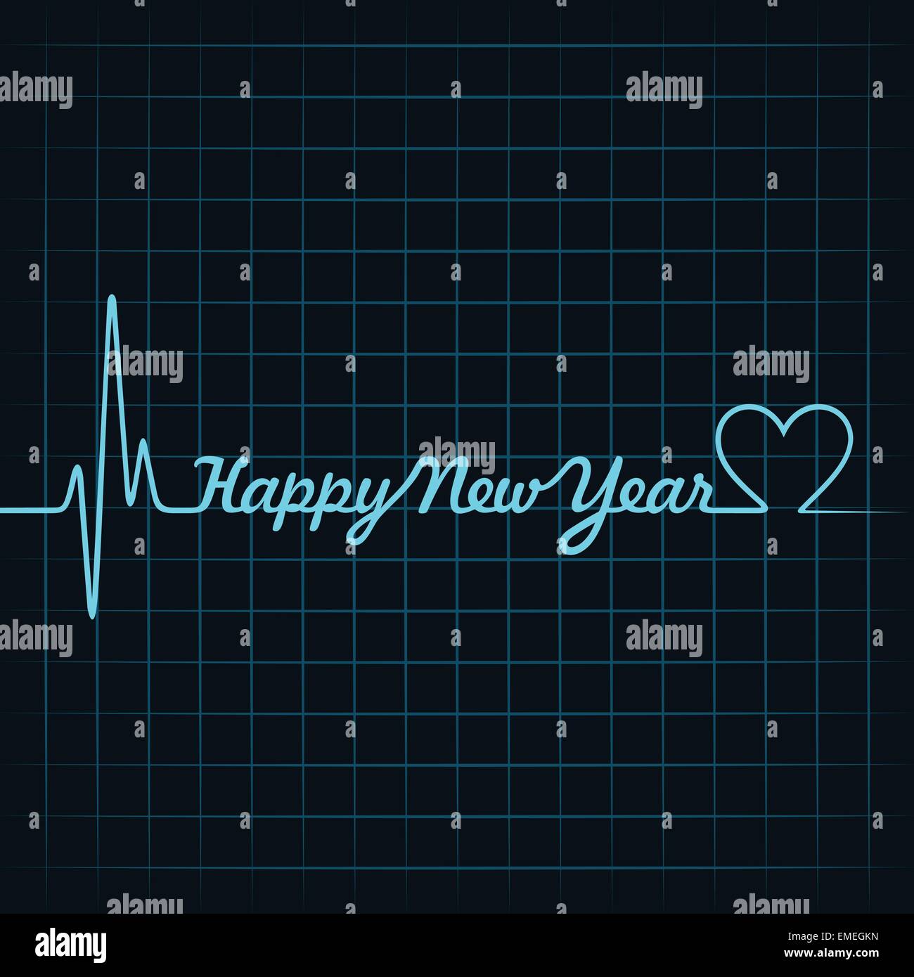 Illustration of heartbeat make happy new year text and heart symbol ...
