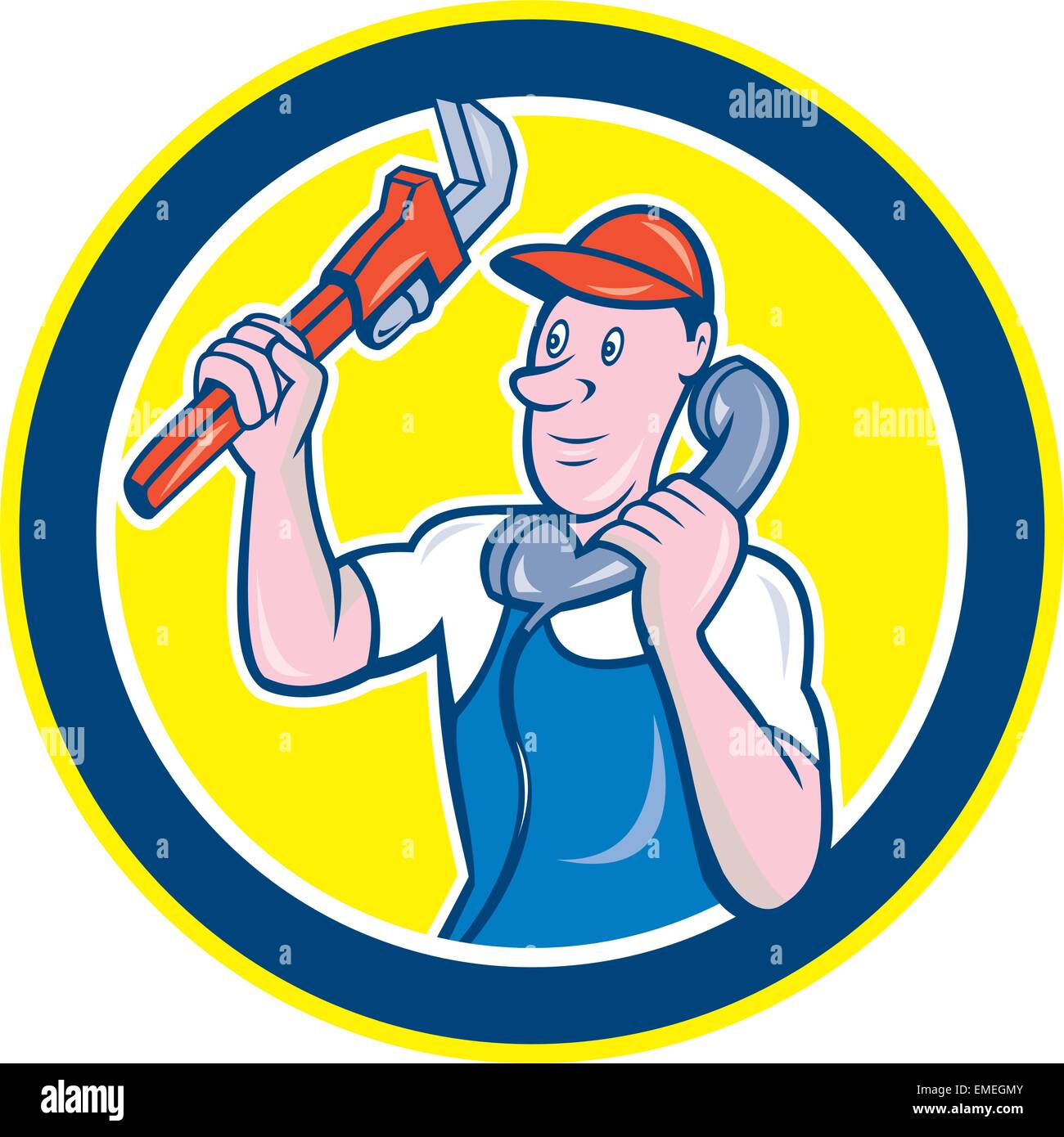 Plumber Monkey Wrench Telephone Circle Cartoon Stock Vector Image & Art ...