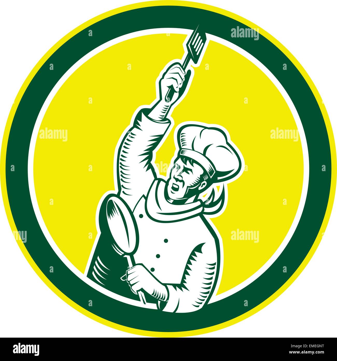 Chef Cook Holding Spatula Pan Woodcut Stock Vector Image & Art - Alamy