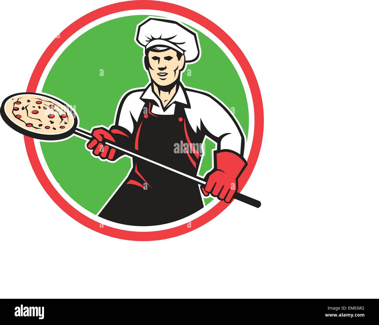 Pizza Maker Holding Peel Circle Retro Stock Vector Image & Art - Alamy