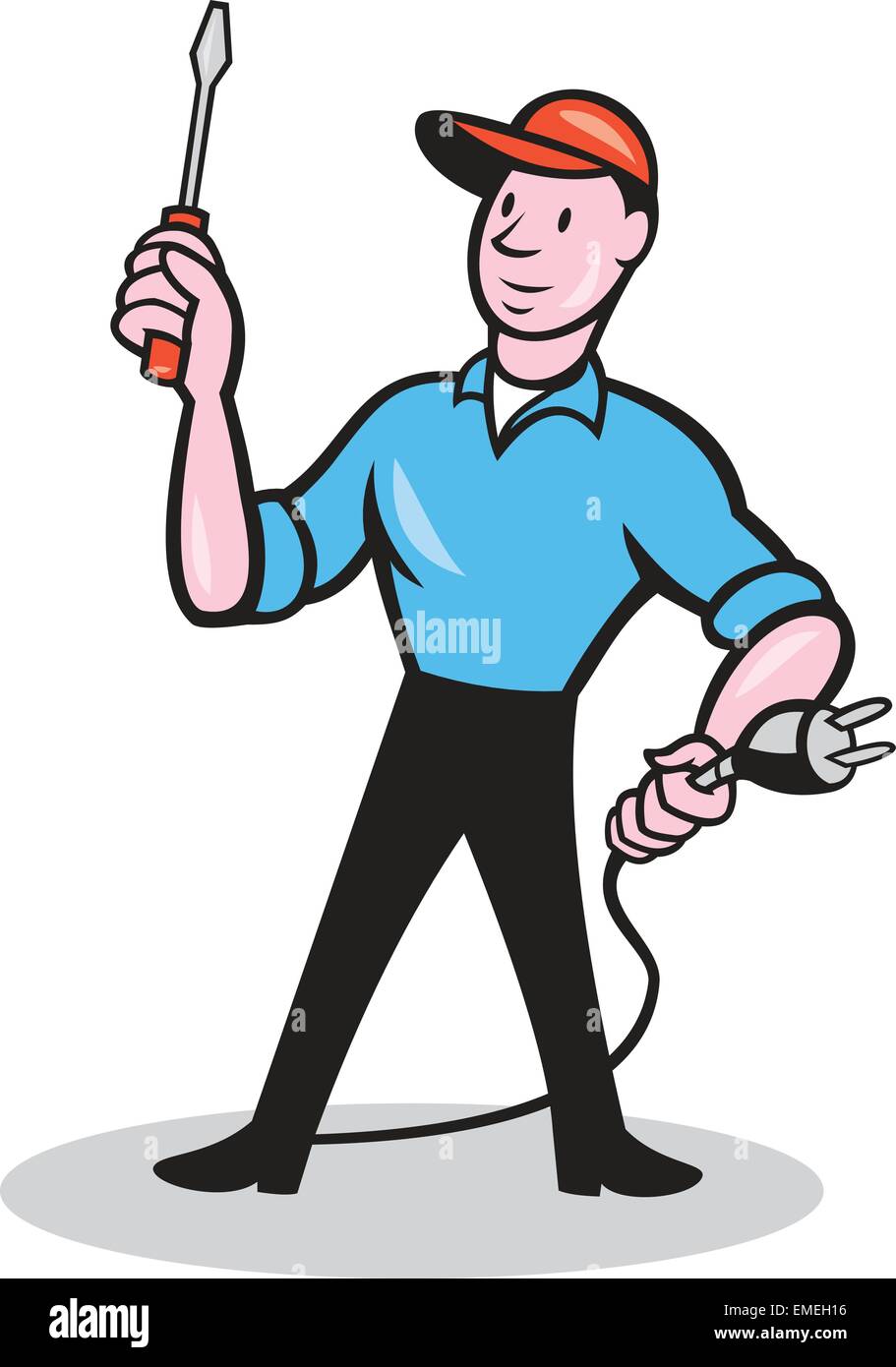 Electrician Holding Screwdriver Plug Cartoon Stock Vector Image & Art ...
