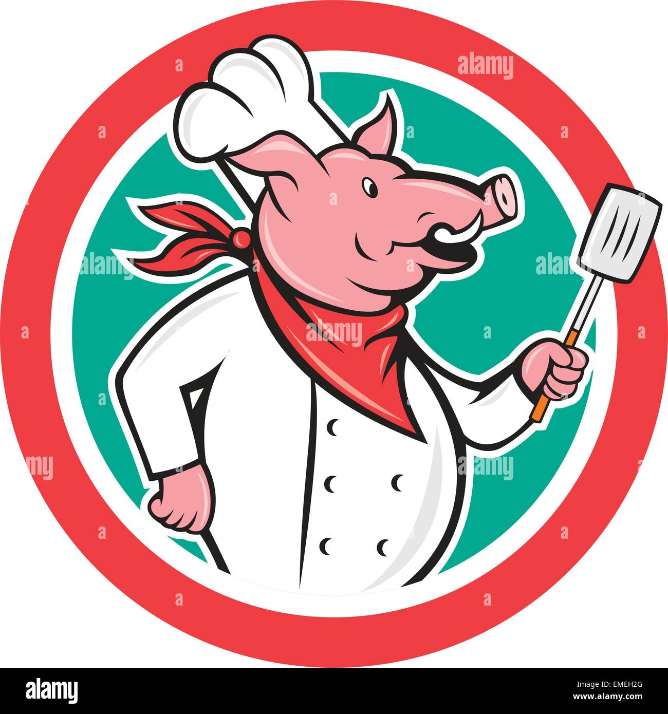 Pig Chef Cook Holding Spatula Circle Cartoon Stock Vector Image & Art ...