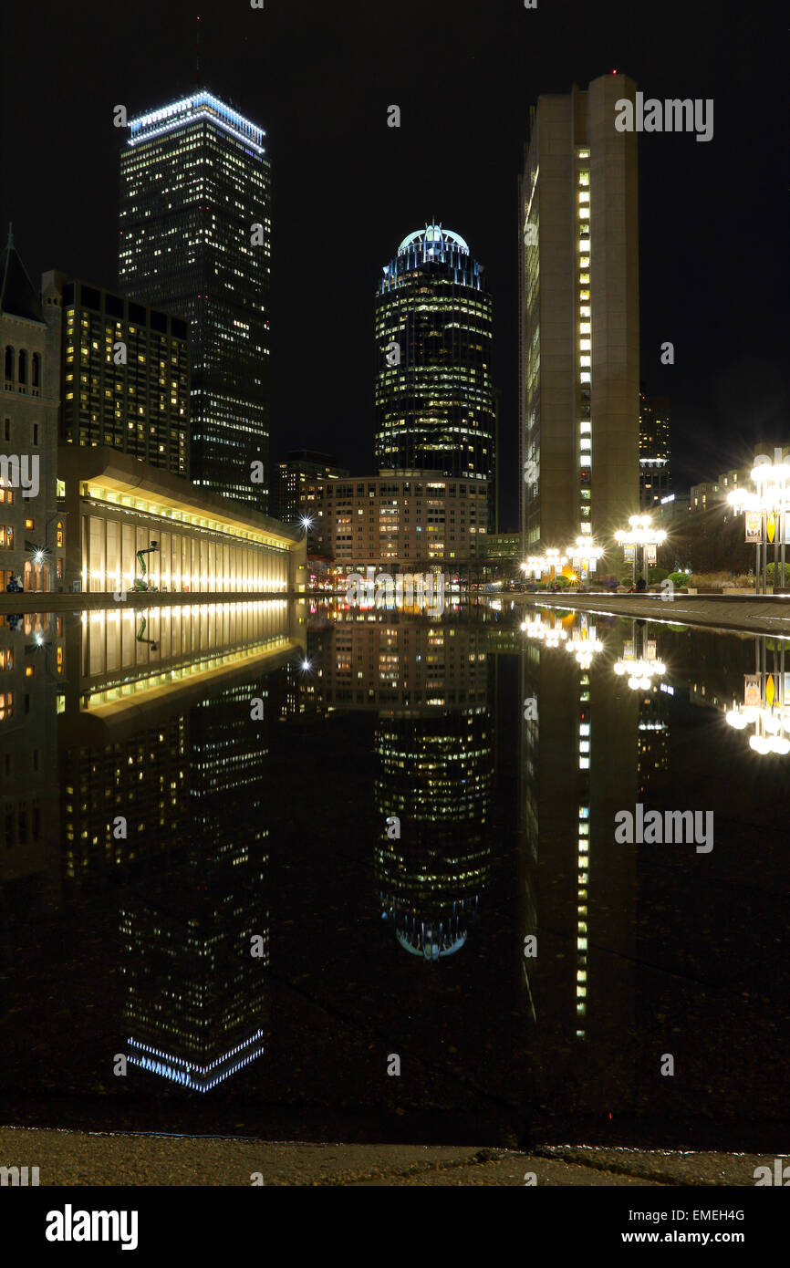 Boston Prudential Tower and 111 Huntington Avenue reflected at night in ...