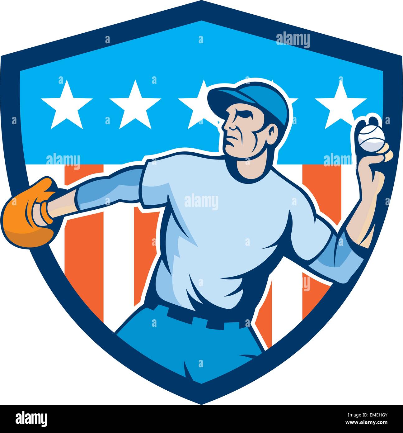 Baseball Pitcher Throwing Ball Shield Cartoon Stock Vector Image & Art ...