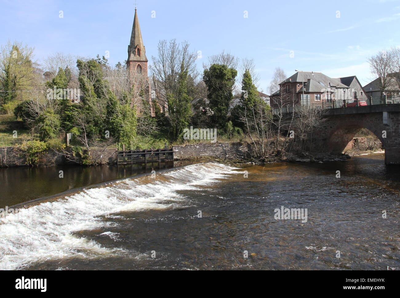 bridge across river Ericht and church in Rattray Perthshire Scotland ...
