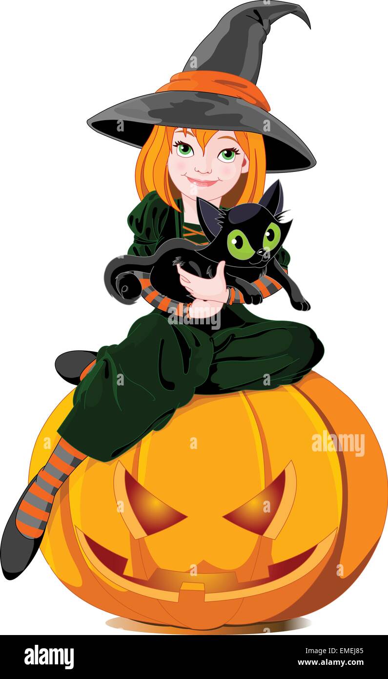 Halloween witch holds cat Stock Vector Image & Art - Alamy