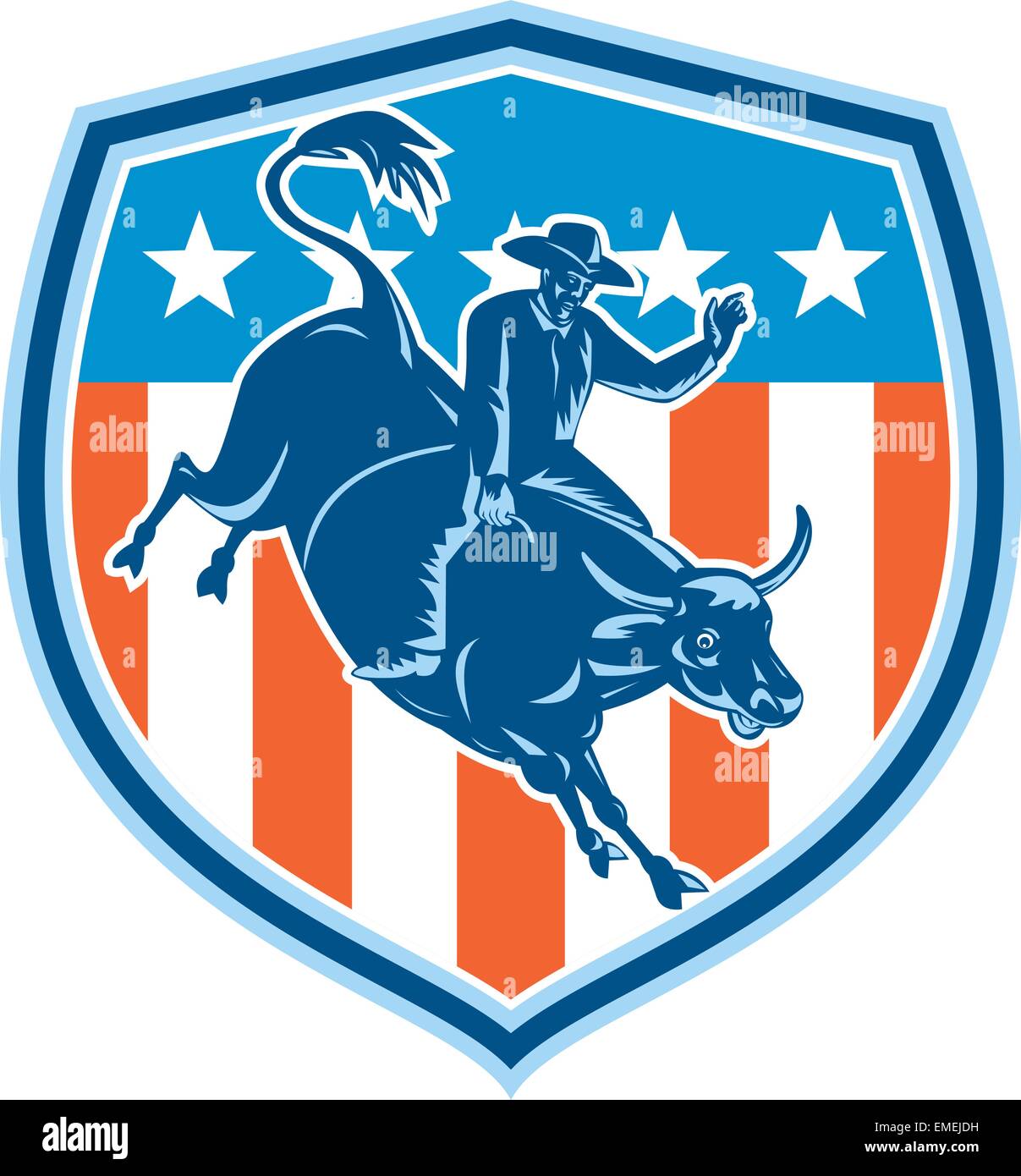 Rodeo Cowboy Bull Riding Flag Shield Retro Stock Vector Image & Art - Alamy