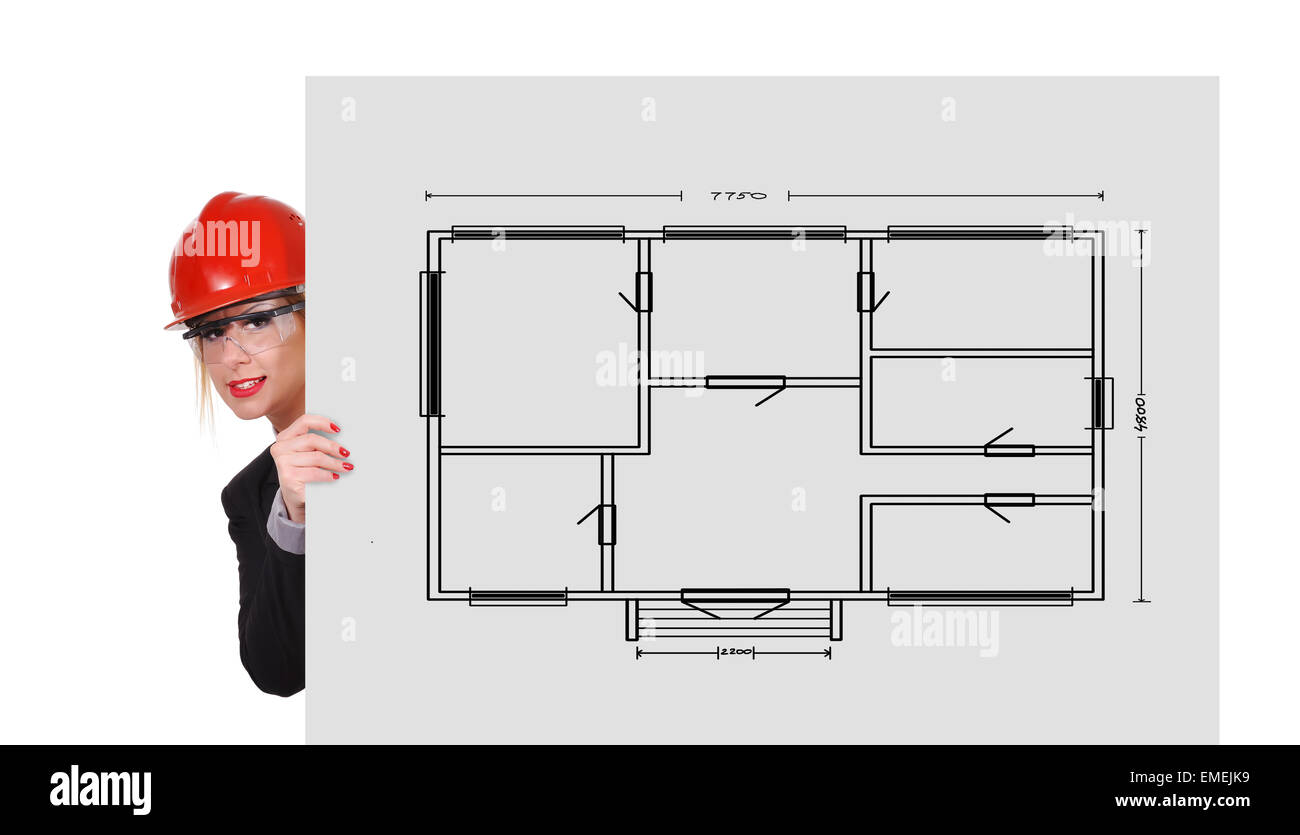 Engineer woman holding poster drawing hi-res stock photography and ...