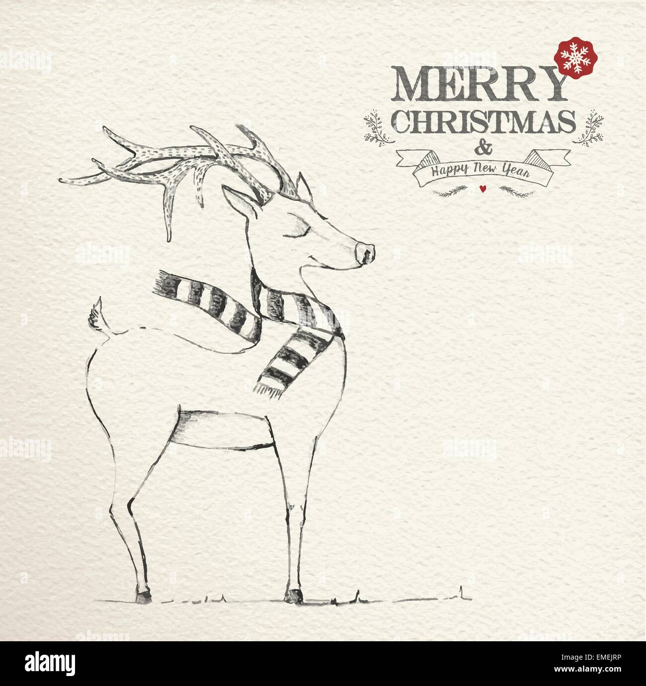Christmas hand drawn unique reindeer illustration Stock Vector Image ...