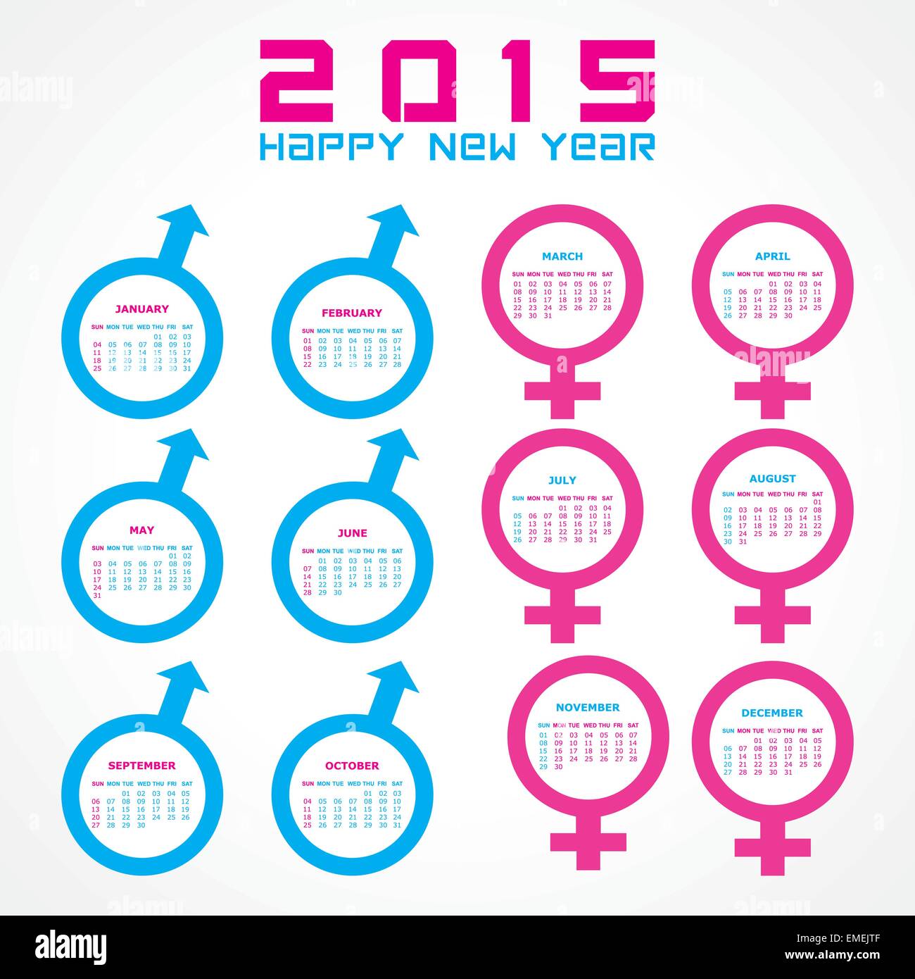 Calendar of 2015 with male and female symbol design - vector ...
