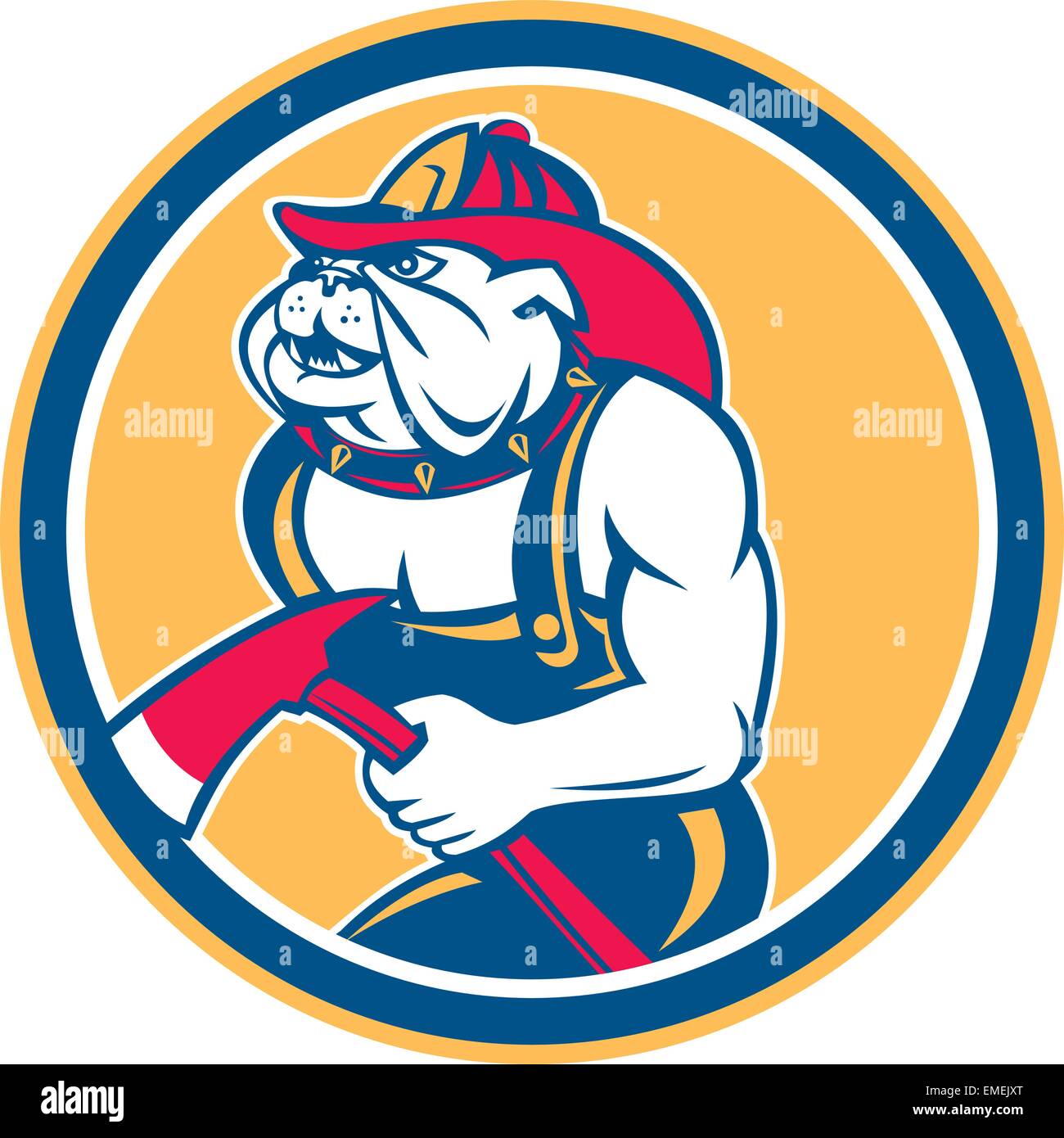 Bulldog Fireman With Axe Circle Retro Stock Vector Image & Art - Alamy