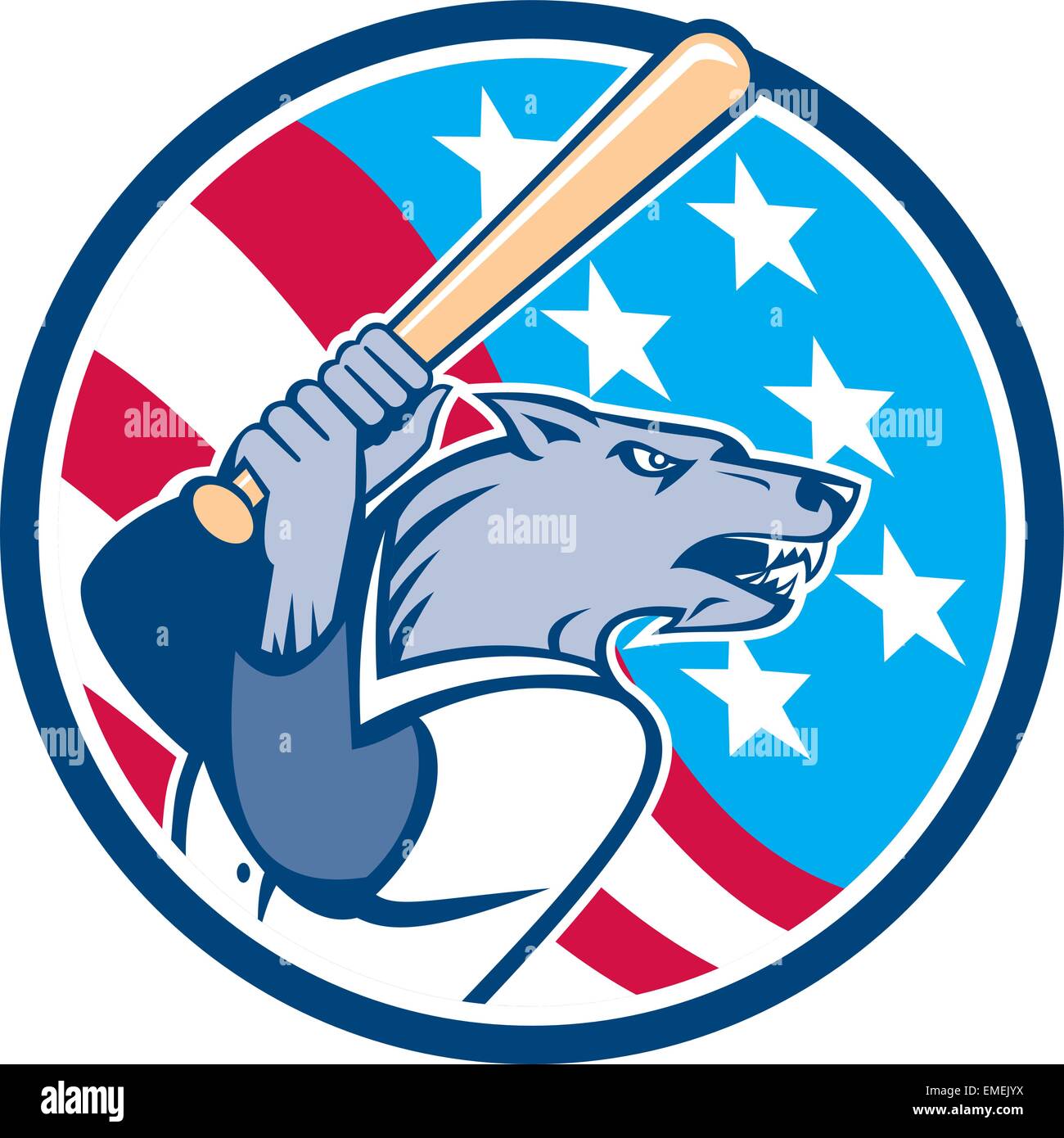 Wolf Baseball With Bat USA Stars Circle Retro Stock Vector Image & Art ...