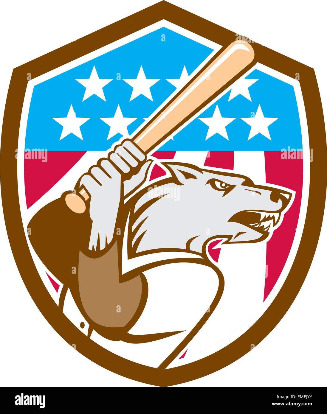 Wolf Baseball With Bat USA Stars Shield Retro Stock Vector Image & Art ...