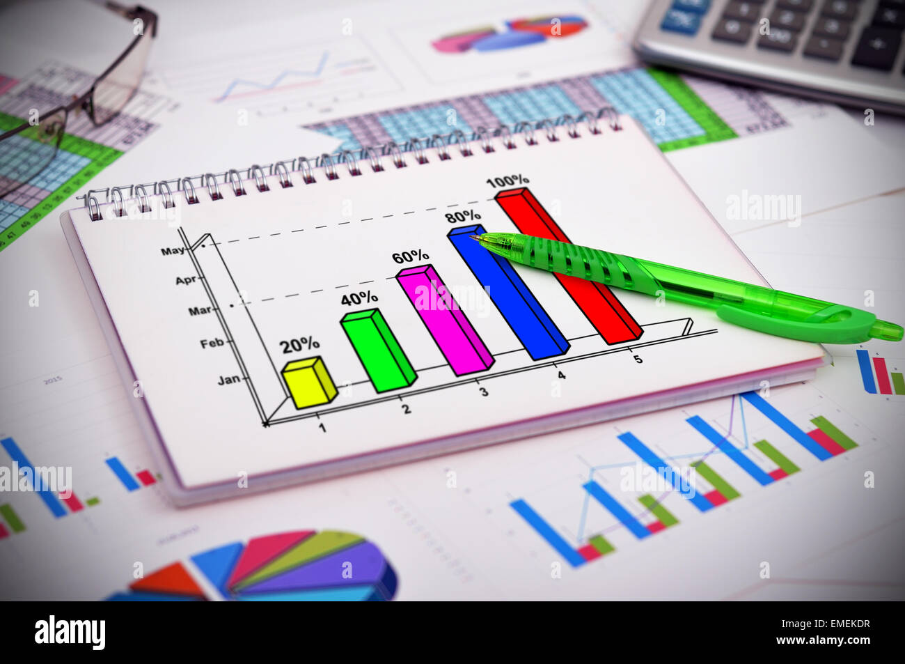 notebook with drawing chart and financial charts Stock Photo - Alamy