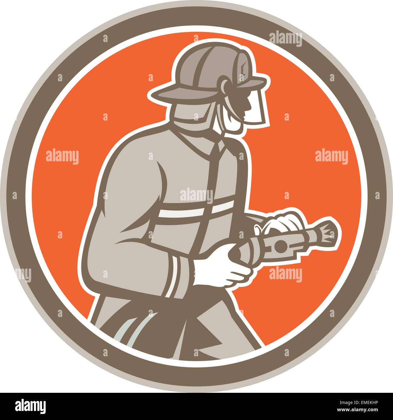 Fireman Firefighter Fire Hose Circle Retro Stock Vector Image & Art - Alamy