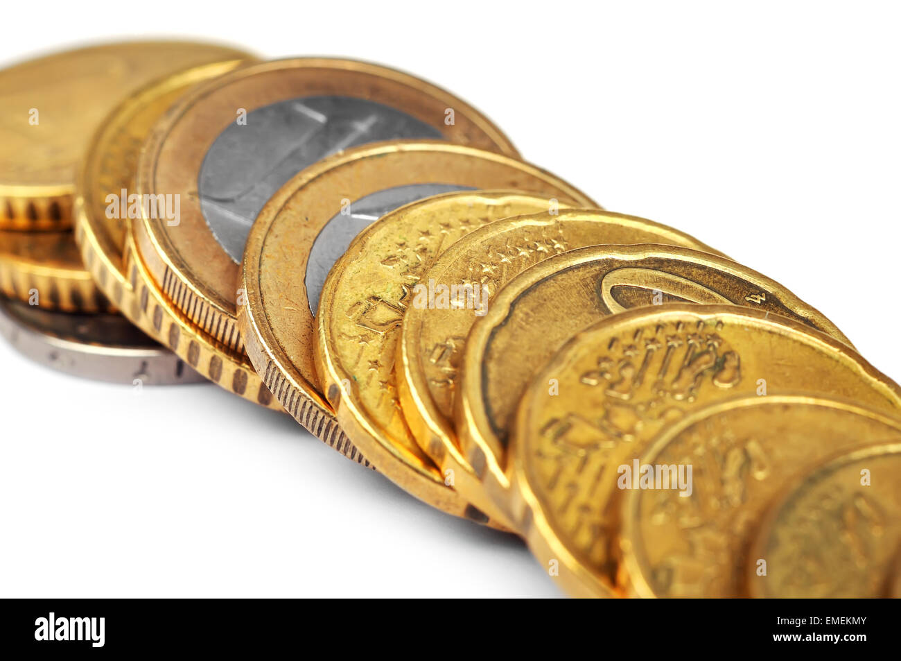 Stacks of gold euro coins on a white background Stock Photo - Alamy
