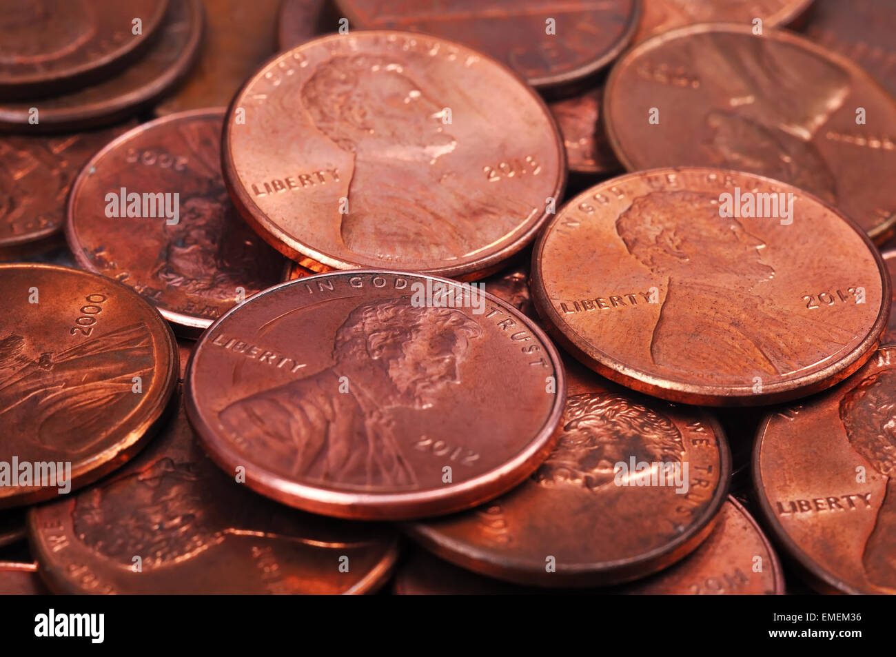 pile of one cent coins isolated on white background Stock Photo - Alamy