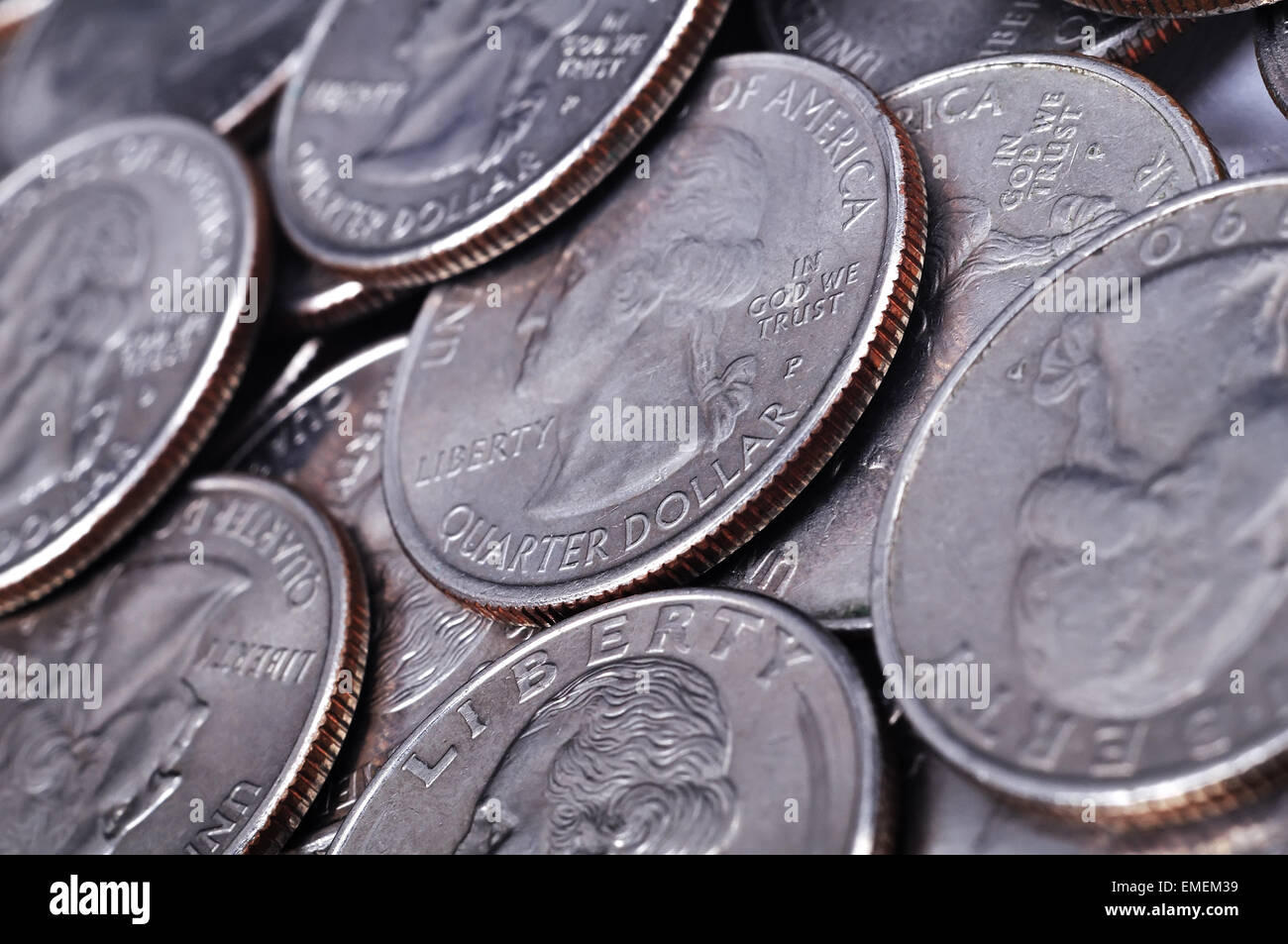 high resolution of quarter US cent coins Stock Photo - Alamy