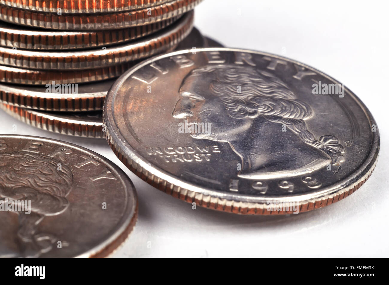 American one quarter coins, close up Stock Photo - Alamy
