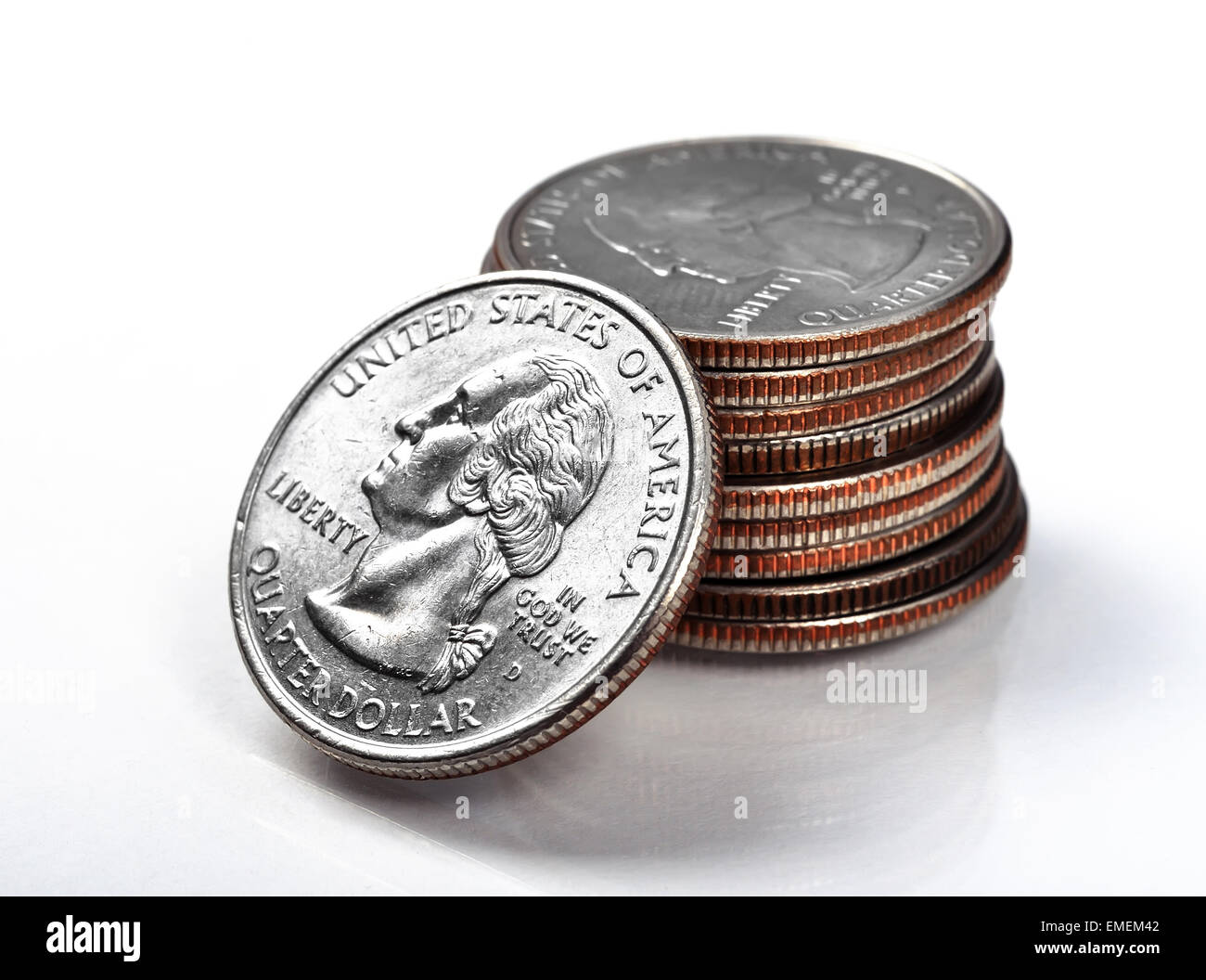 Close up of silver stack quarter coins Stock Photo - Alamy