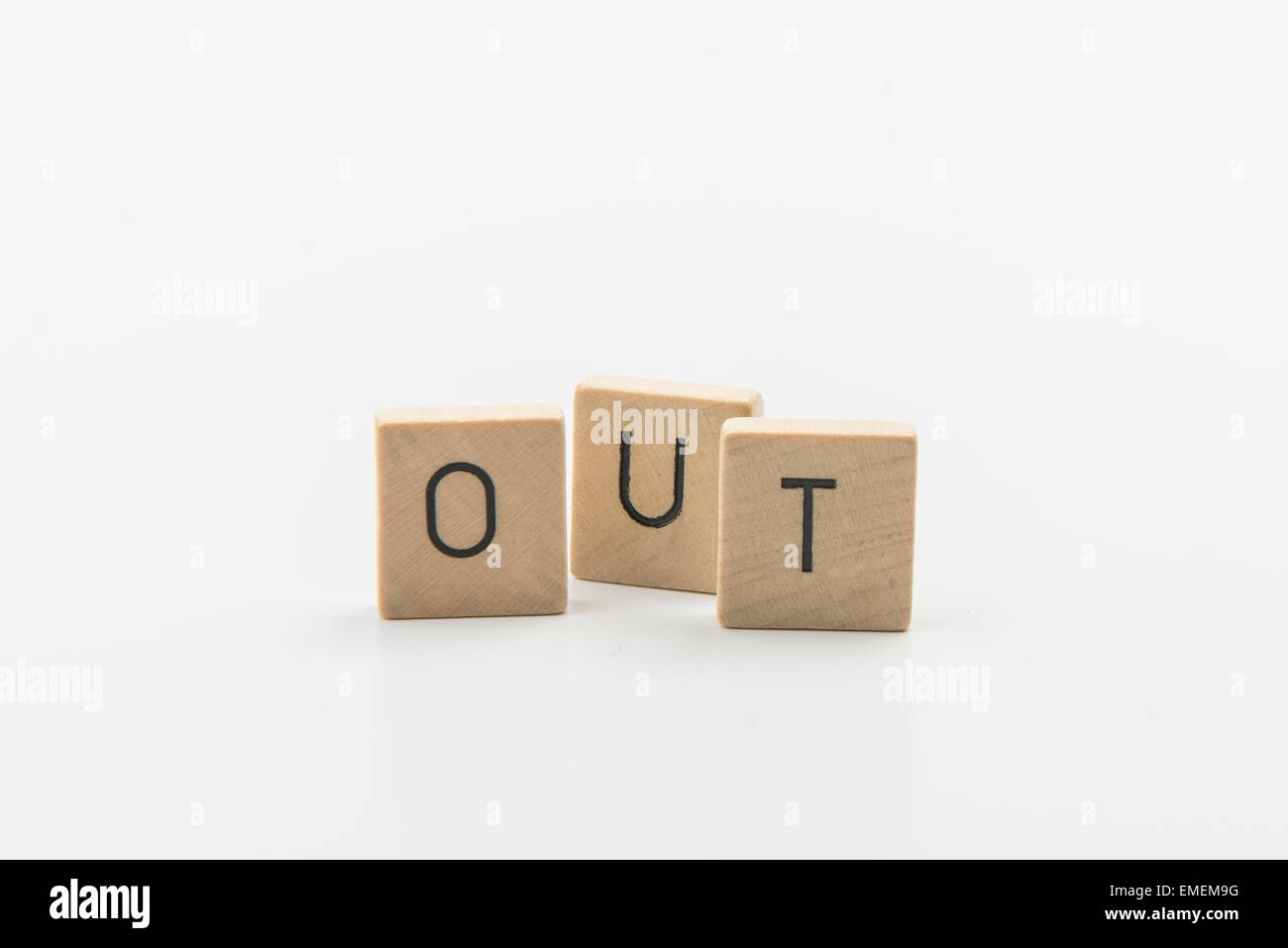 The word out formed by wooden pieces Stock Photo - Alamy