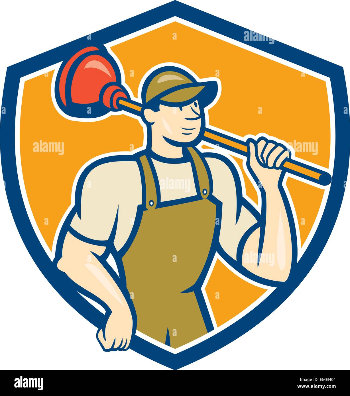 Plumber Holding Plunger Cartoon Stock Vector Image & Art - Alamy