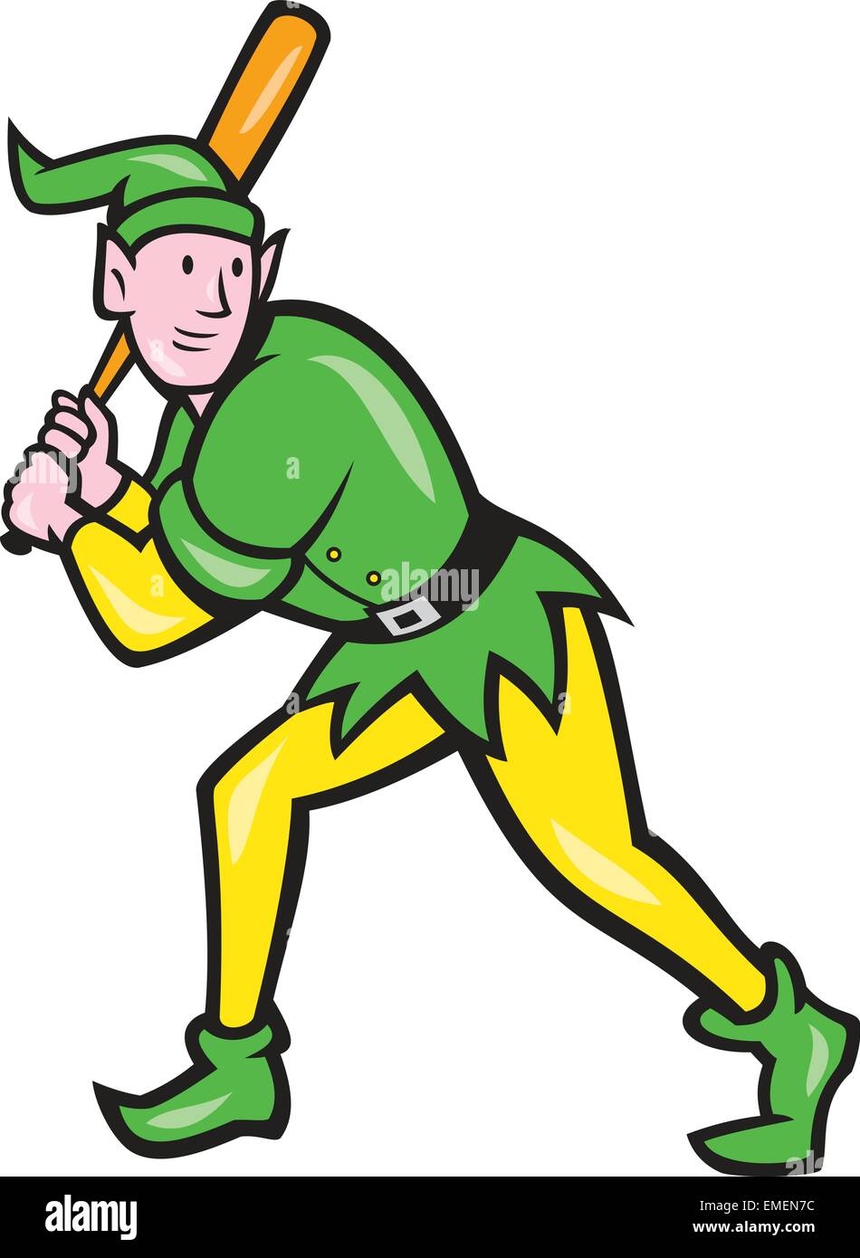 Elf Baseball Player Batting Isolated Cartoon Stock Vector Image & Art ...