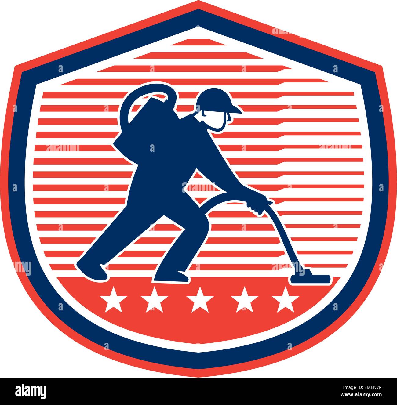 Cleaner Janitor Vacuum Cleaning Shield Retro Stock Vector Image & Art ...