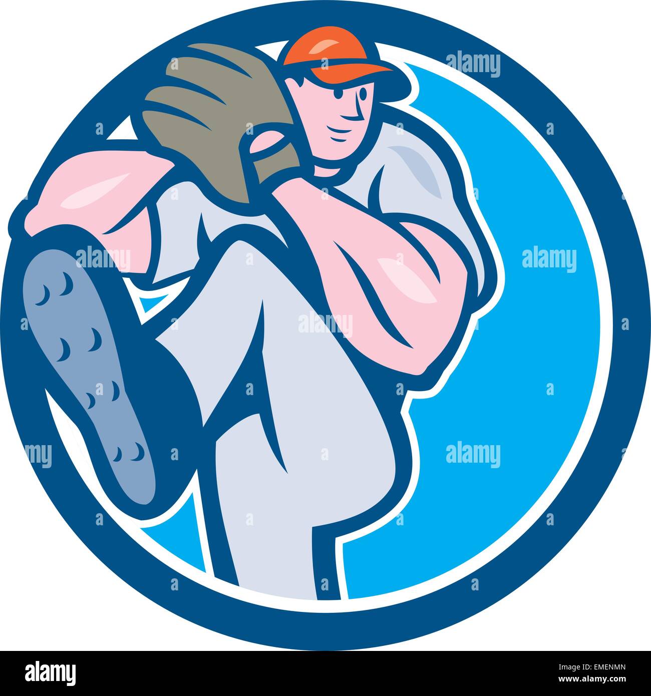 Baseball Pitcher Outfielder Leg Up Circle Cartoon Stock Vector Image ...