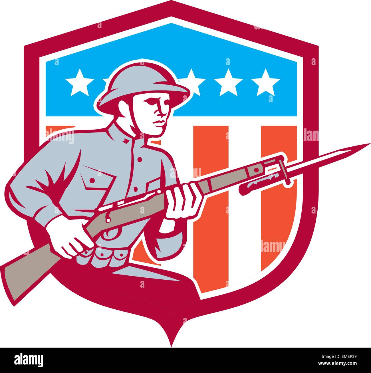 World War One Soldier American Retro Shield Stock Vector Image & Art ...