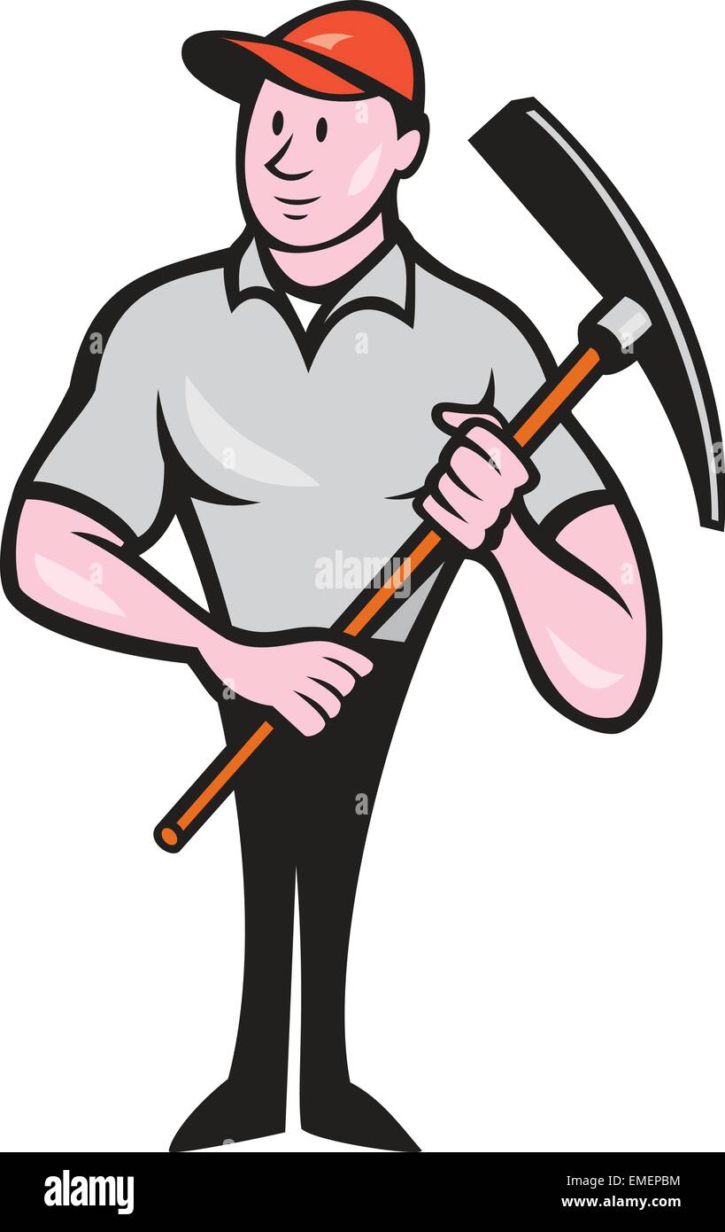 Construction Worker Holding Pickaxe Cartoon Stock Vector Image & Art ...