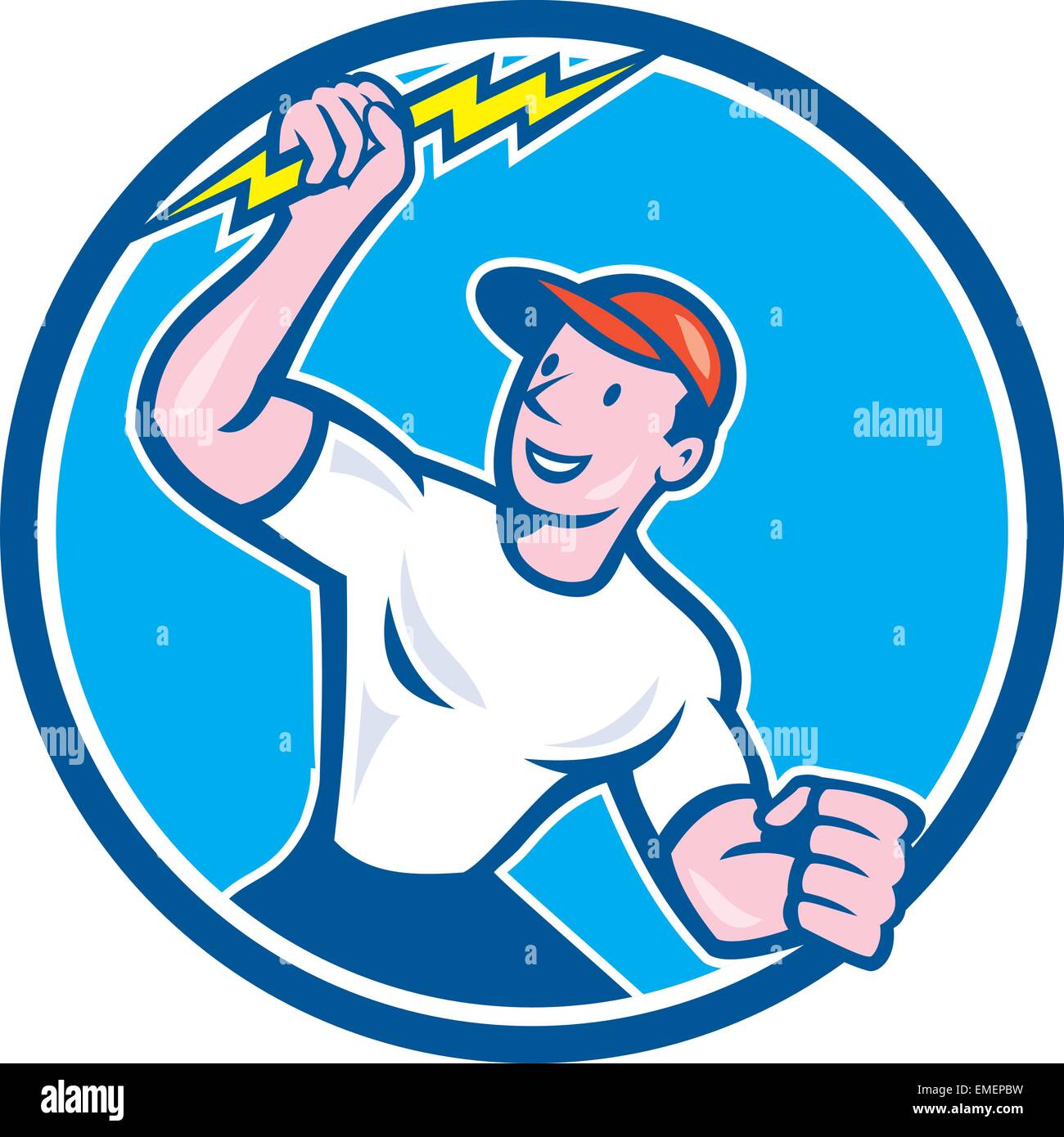 Electrician Holding Lightning Bolt Circle Cartoon Stock Vector Image ...