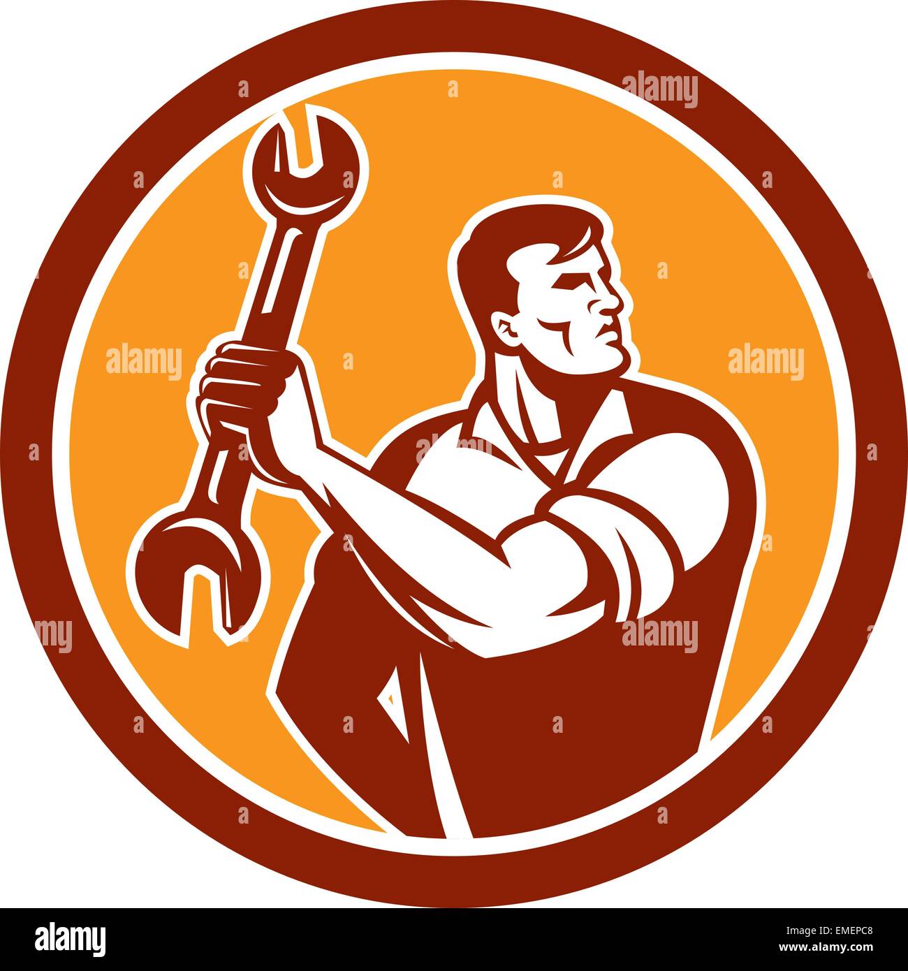 Mechanic Clinching Spanner Wrench Circle Retro Stock Vector Image & Art ...