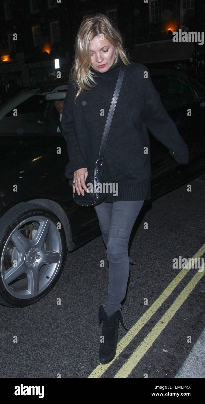 Kate Moss arriving at Chiltern Firehouse wearing an oversized polo neck ...