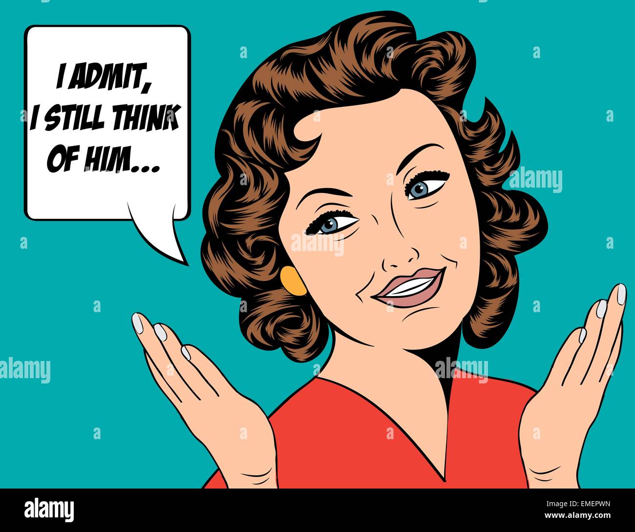 cute retro woman in comics style with message Stock Vector Image & Art ...