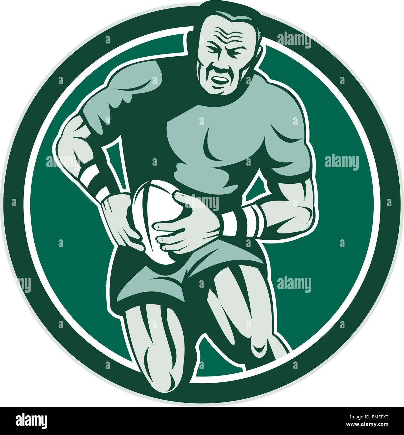 Rugby Player Running Attacking Circle Retro Stock Vector Image & Art ...