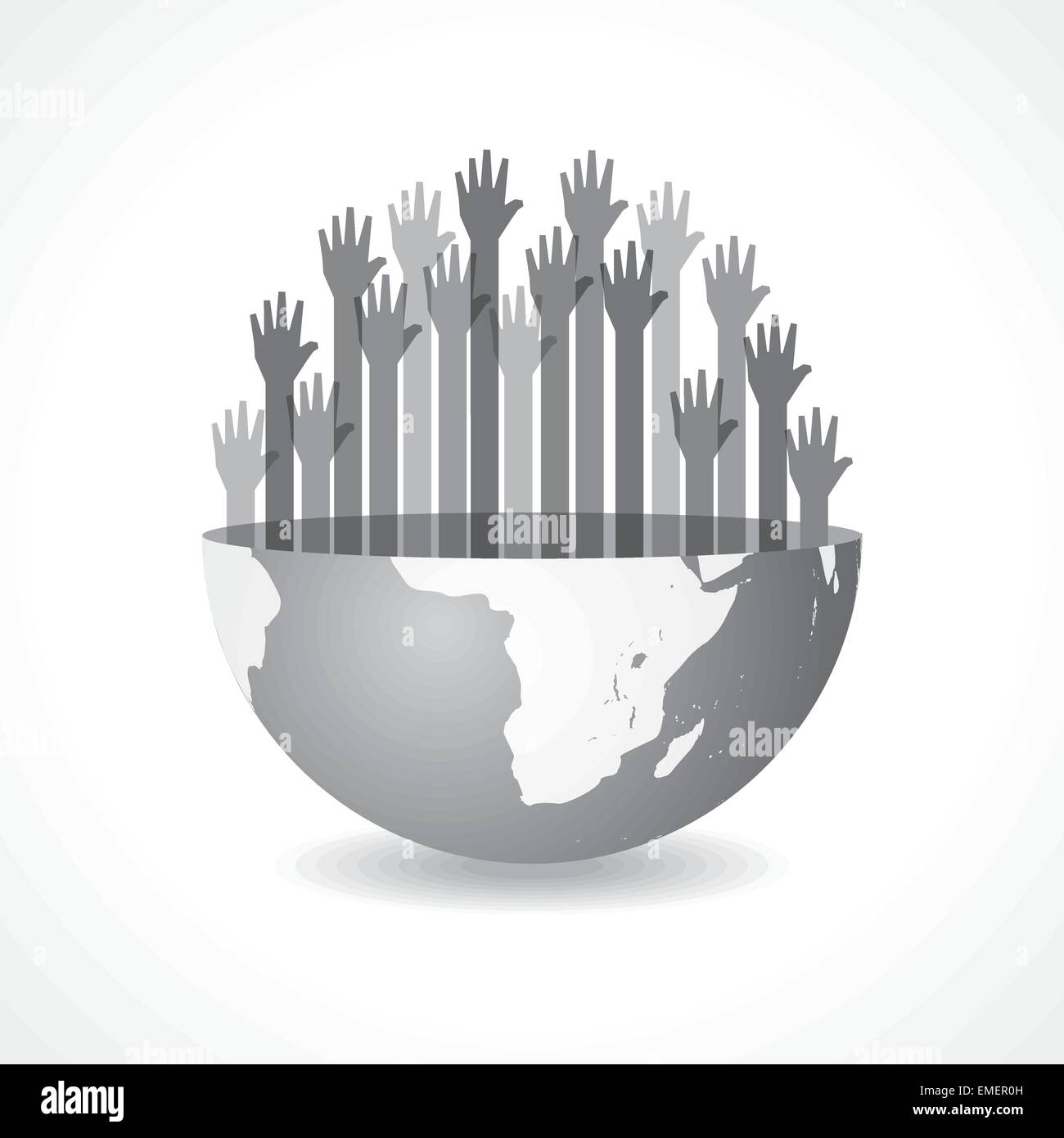 Grey raised hand on the half earth symbol stock vector Stock Vector ...