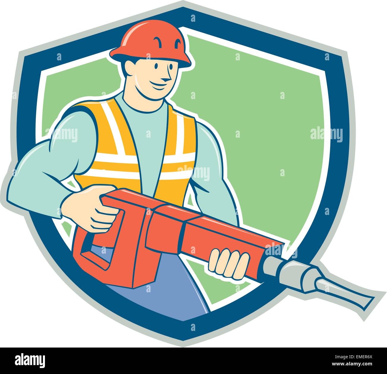 Construction Worker Jackhammer Shield Cartoon Stock Vector Image & Art ...