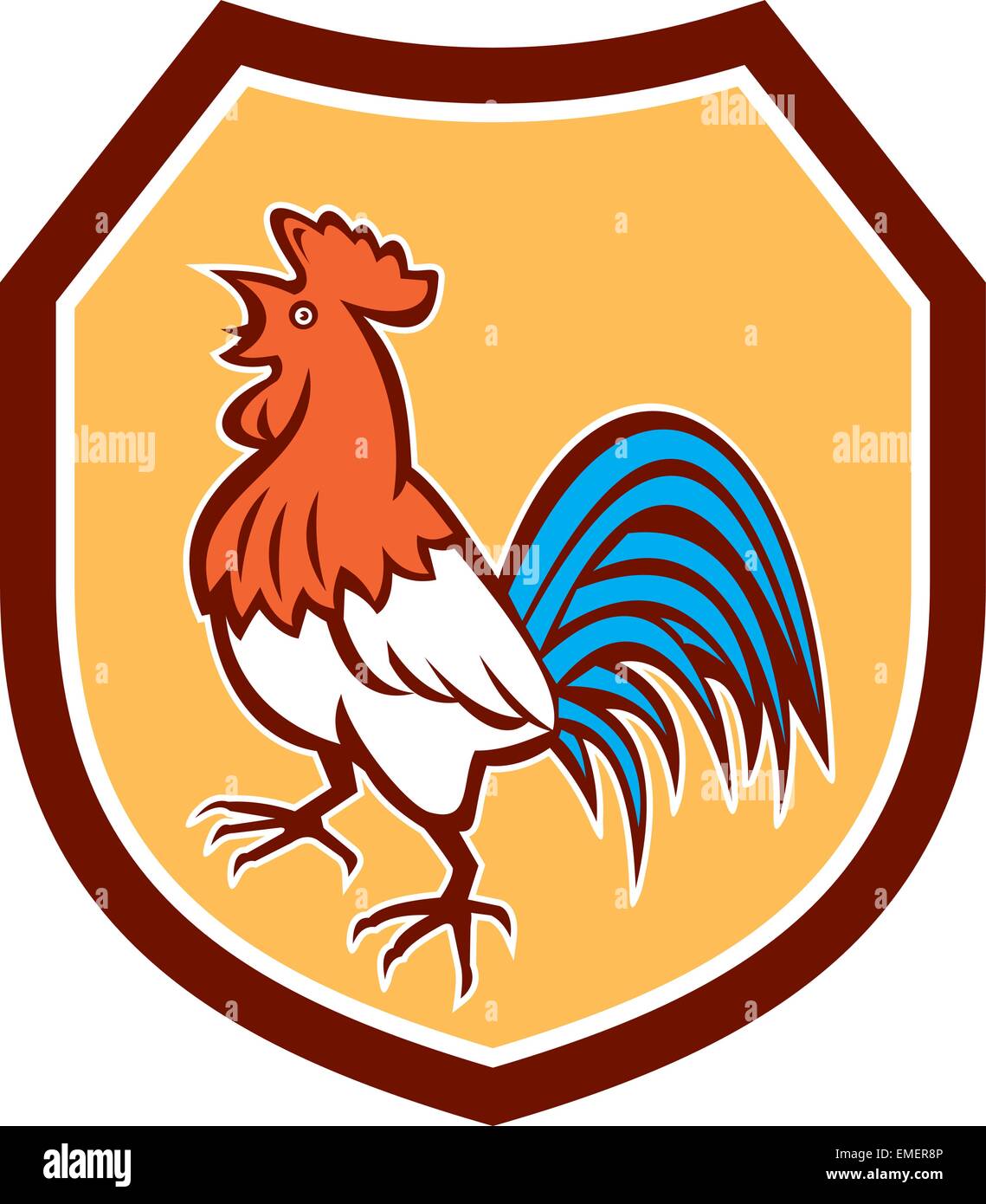 Chicken Rooster Crowing Looking Up Shield Retro Stock Vector Image ...