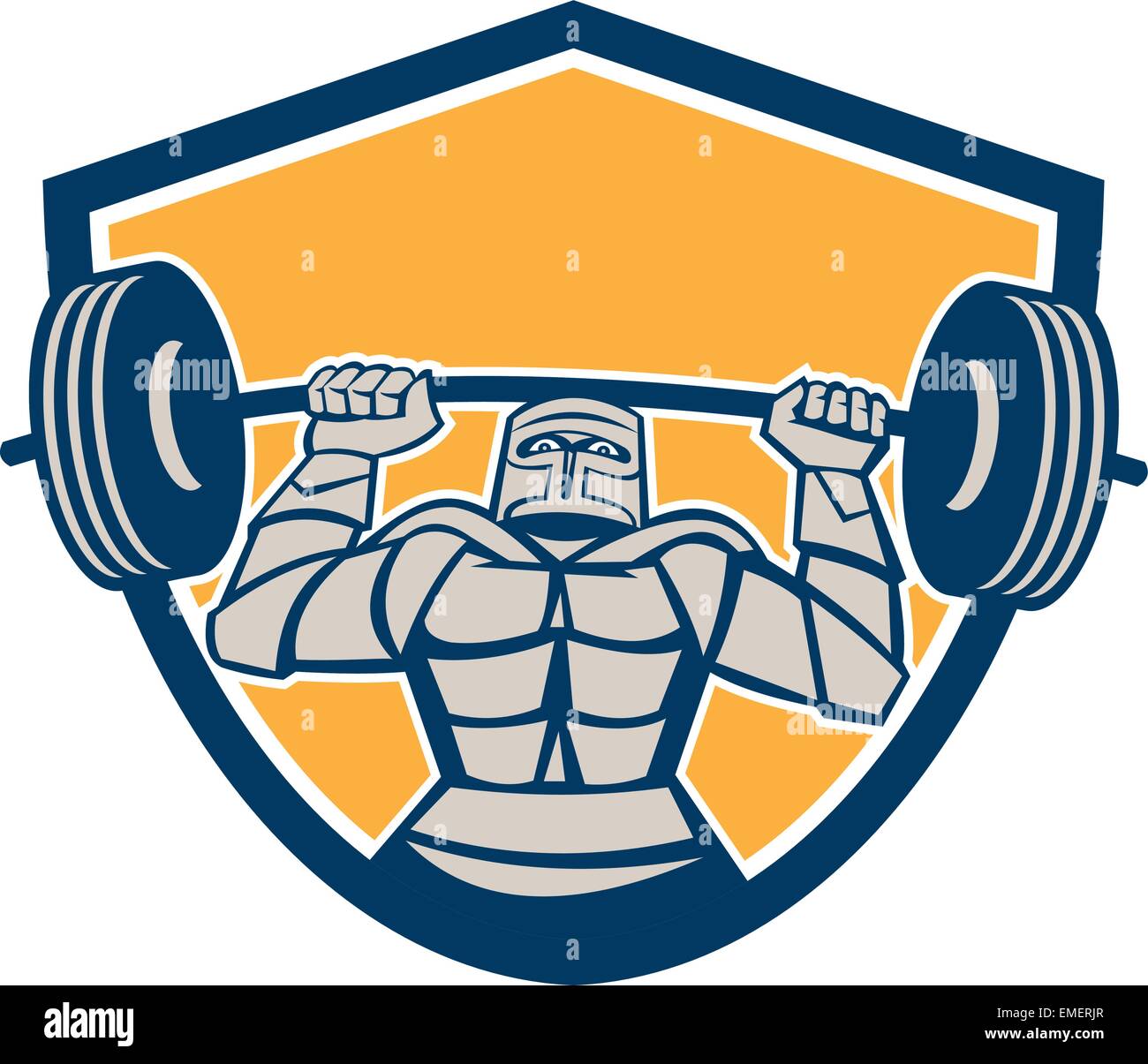 Knight lifting barbell weights shield Stock Vector Images - Alamy