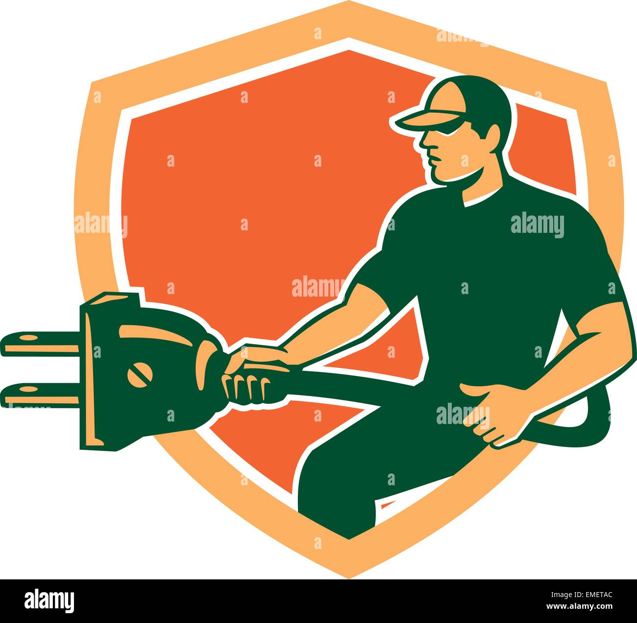 Electrician Carrying Electric Plug Shield Retro Stock Vector Image ...