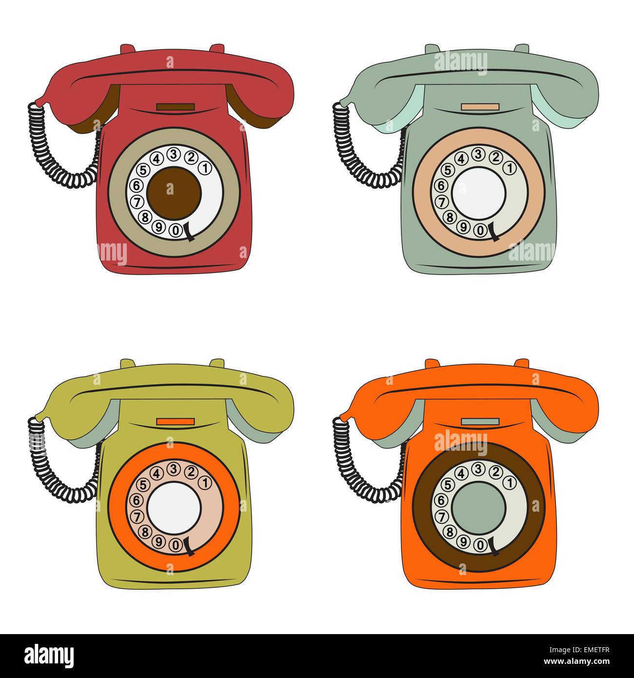retro phone items set on white Stock Vector Image & Art - Alamy